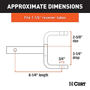 CURT 45017 Class 2 Trailer Hitch Ball Mount, Fits 1-1/4-Inch Receiver, 3,500 lbs, 3/4-Inch Hole, 3-1/4-Inch Drop, 2-5/8-Inch Rise , Black