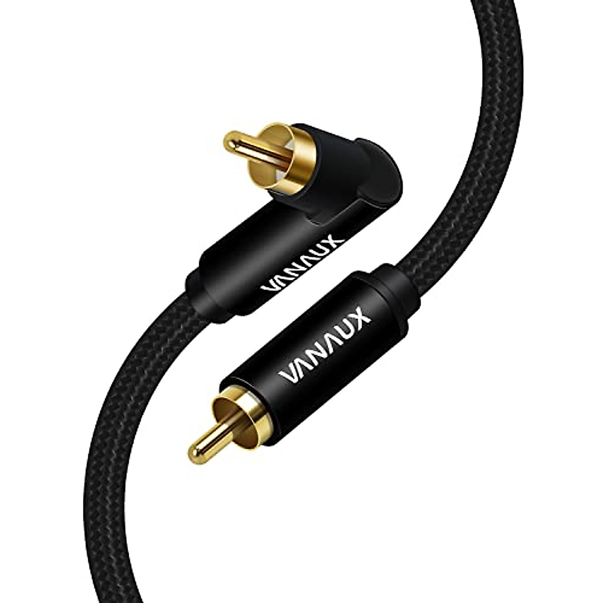 VANAUX 90 Degree RCA Cable Subwoofer Cable Male to Male Digital Coaxial Audio Cable for Home Theater, Sound Bar, TV, PS4, Xbox,and More,Black (10ft/3m)