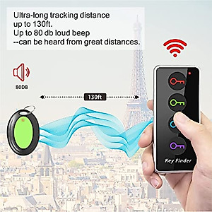 Key Finder, Reyke 80dB+ RF Item Locator Tags with 131ft. Working Range, Wireless Remote Finder Key Finder Locator for Finding Wallet Key Phone Glasses Pet Tracker, 1 RF Transmitter & 4 Receivers