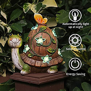 Afirst Garden Statue Turtle Figurine - Solar Powered Resin Animal Sculpture Light Indoor Outdoor Decorations Patio Lawn Yard Art Ornaments