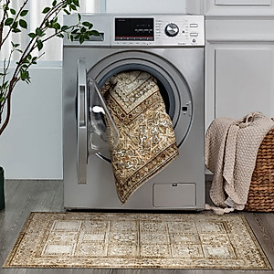 DECOMALL ALYTA Washable Area Rugs, Vintage Non-Slip Carpet for Living Room Bedroom Sitting Room Family Room, Beige 7’6”x9’6”