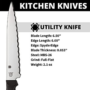 Spyderco Lightweight Kitchen Utility Knife with 6.5" MBS-26 Stainless Steel Blade and Black Polypropylene Plastic Handle - SpyderEdge - K04SBK