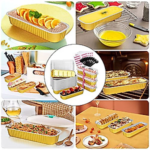 HEYYUMI 11.4oz Mini Loaf Pans with Lids and Spoons 40 Pack, Aluminum Foil Narrow Cake Pans,Rectangle Baking Pans,Cupcake Cups Muffin Tins,Disposable Ramekins Containers for Mini Bread Brownie - Gold