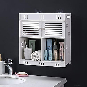 Ochine Home Bathroom Cabinet Wall Mounted with Doors, Bathroom Medicine Cabinet Non-Perforated Wood Hanging Cabinet Wall Bathroom Cabinet PVC Wall Cabinets with Doors and Shelves Over The Toilet