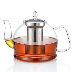 HIWARE 1500ml Glass Teapot with Removable Infuser, Stovetop Safe Tea Kettle, Blooming and Loose Leaf Tea Maker Set