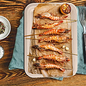 Lawei 50 Pack 14 Inch Biodegradable Paper Plates, Rectangle Compostable Disposable Food Trays 100% Heavy-Duty Sugarcane Bagasse Paper Platter for Seafood, BBQ, Picnic, Party