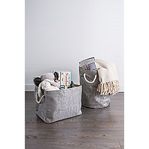 DII Woven Paper Storage Bin, Metallic Lurex, Gray, Medium Rectangle
