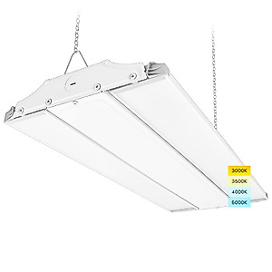 Luxrite 2FT Linear High Bay LED Shop Lights, 165/190/220W Wattage Selectable, Up to 30000LM, 4CCT 3000K-5000K, Adjustable Tilt Hanging Shop Light, 0-10V Dimmable, 120-277V, DLC, UL, Warehouse Workshop