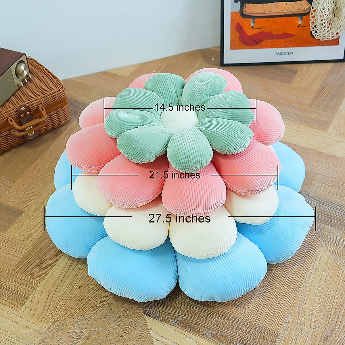 Flower Pillow Cute and Comfortable Floor Cushions Soft Fun Plant Throw Pillows Preppy Aesthetic Room Decor for Couch,Sofa,Chair(Sage Green,14.5)