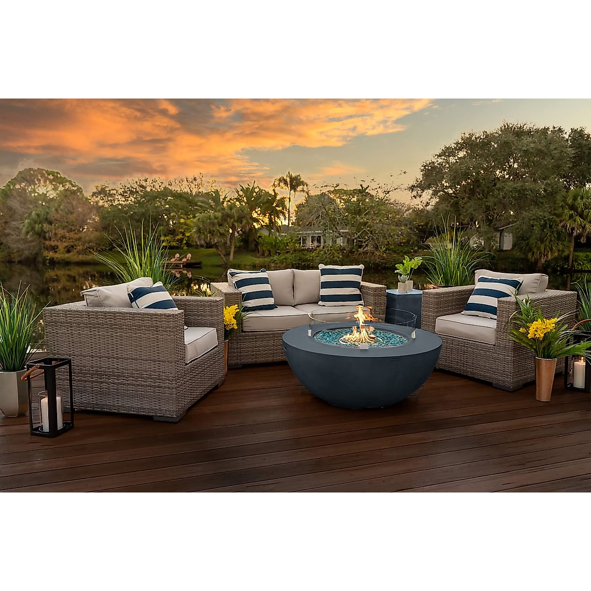 AKOYA Outdoor Essentials 42" Outdoor Propane Gas Fire Pit Table Bowl in Gray (Caribbean Blue)