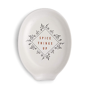 Spice Things Up Glossy Black and White 6 x 5 Stoneware Ceramic Oval Spoon Rest