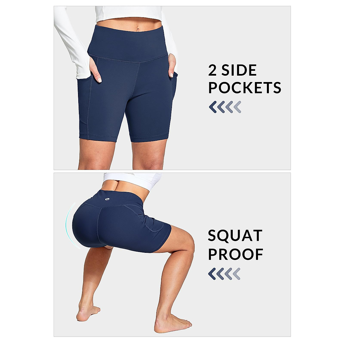 BALEAF Women's 6" High Waisted Biker Shorts Gym Workout Yoga Running Athletic Spandex Shorts with Pockets Dark Blue L