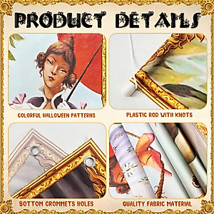 4pcs Haunted Mansion Stretching Portraits Outdoor Halloween Decoration, Haunted Mansion Porch Sign Banner Halloween Vintage Banner for Home Wall Hanging Decor