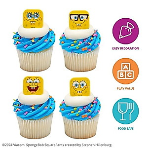 DecoPac SpongeBob SquarePants™ Mood Faces Rings, SpongeBob Cupcake Decorations Featuring SpongeBob SquarePants, Yellow - 24 Pack