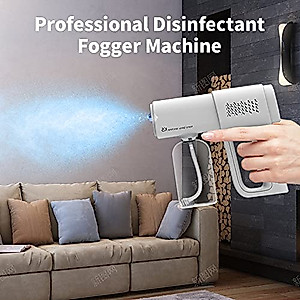 Professional Disinfectant Fogger Machine, 380ml Wireless Nano Sprayer Gun Handheld Sanitizer Fogger, Blue Light Foggers for Touchless Sanitization (White)