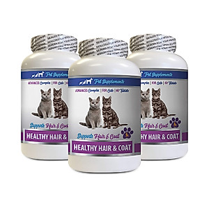 Dry Skin Care for Cats - Best Healthy Hair and Coat Supplement for Cats - Advanced Complex - Nail Health - cat Vitamin b Supplement - 3 Bottles (180 Tablets)