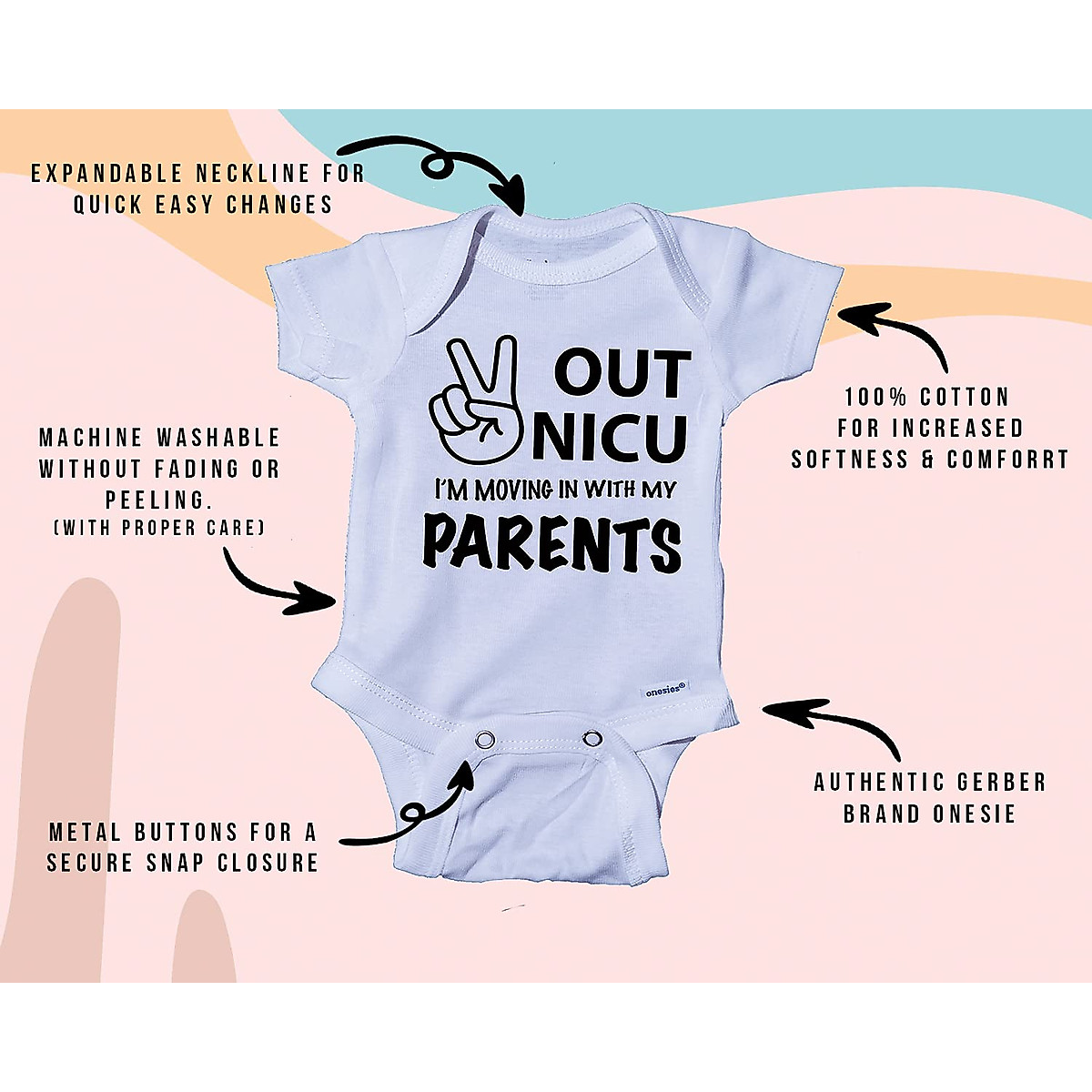 Ink Trendz Peace Out NICU I'm Going Home With My Parents- Miracle Babies- NICU Baby Onesie One-Piece Bodysuit (Preemie, Blue)