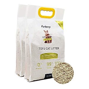 Furberry 2 Pack Natural Tofu Cat Litter Pellets Clumping Flushable Kitten Litter for Toilet Soy Cat Litter Unscented Zero Dust Low Tracking Septic Safe