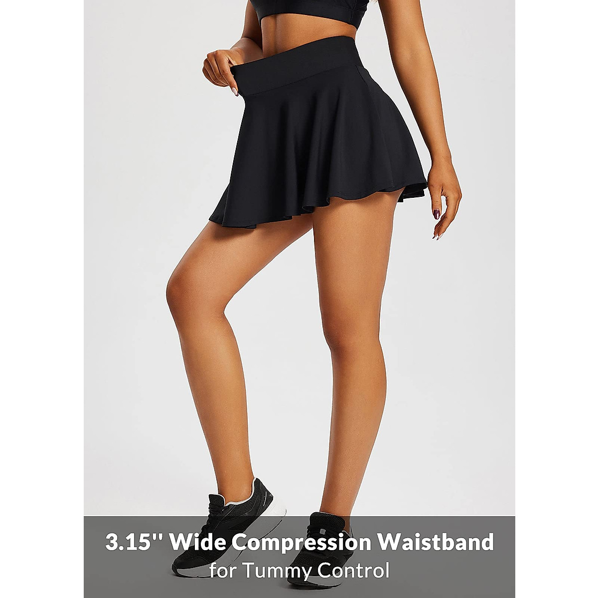 BALEAF Tummy Control Tennis Skirts for Women High Waisted Flowy Pleated Golf Skorts Skirts with Shorts 2 Inner Pockets Black M