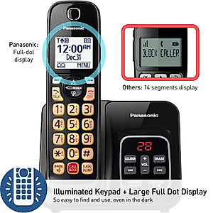 Panasonic Cordless Phone with Answering Machine, Advanced Call Block, Bilingual Caller ID and Easy to Read High-Contrast Display, Expandable System with 3 Handsets - KX-TGD833M (Metallic Black)