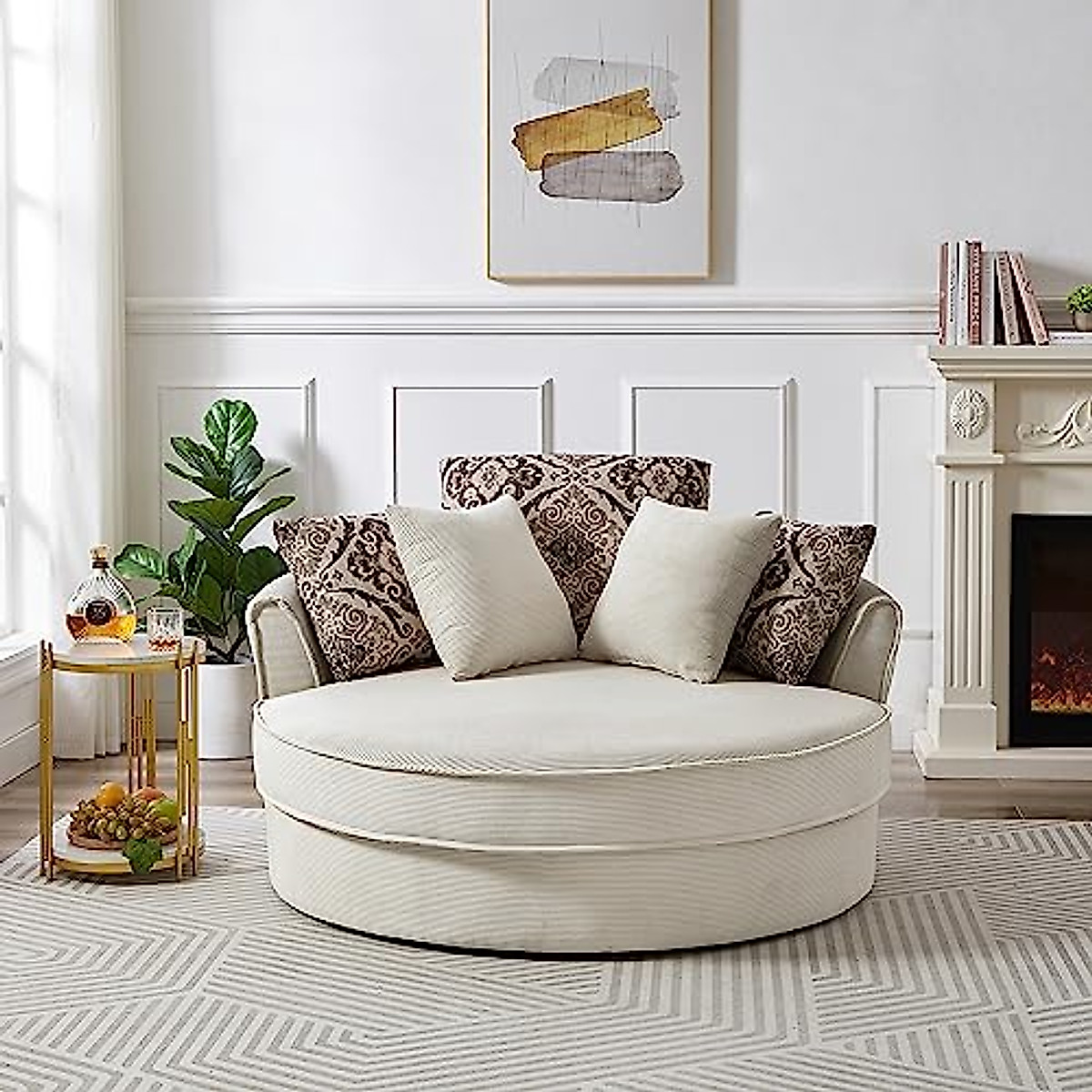 TARTOP Accent Barrel 5 Movable Pillow 360 Degree Swivel Round Sofa Chair for Living Room,Bedroom, Hotel,Beige