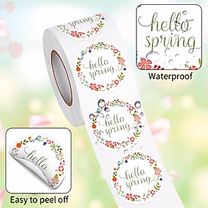 Acetiamin 500PCS Hello Spring Sticker Roll, 1.5 Inch Round Flower Label Stickers for Kids and Adults, Happy Spring Holiday Gift Tag for Greeting Cards, Gift Boxes Decorations, Sealed Envelopes