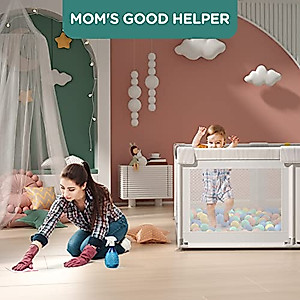 Baby Playpen,Playpens for Baby Anti-Fall Playpen, Large Playpen for Toddlers, Cherrysea Kids Safety Play Center Yard with Gate Sturdy Baby Fence Play Area with 4 Pull Rings and 30Pcs Ocean Ball