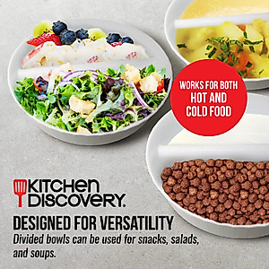 Kitchen Discovery Divided Cereal Bowl Anti Soggy, 2 Section Plastic Bowl Separates Milk from Cereal for Delicious Crunch, Soup and Side Bowl for Chips/Salsa, Soup/Crackers, Fruit, Yogurt