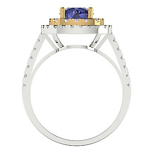 Clara Pucci 1.75ct Round Cut Solitaire Halo Simulated Tanzanite Engagement Promise Anniversary Bridal Ring 18K White & Yellow Gold 7.5
