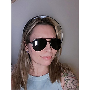 LUENX Men Women Aviator Sunglasses Polarized Shades Flexible Spring Hinge - Black Dark Lens Black Metal Frame 60MM