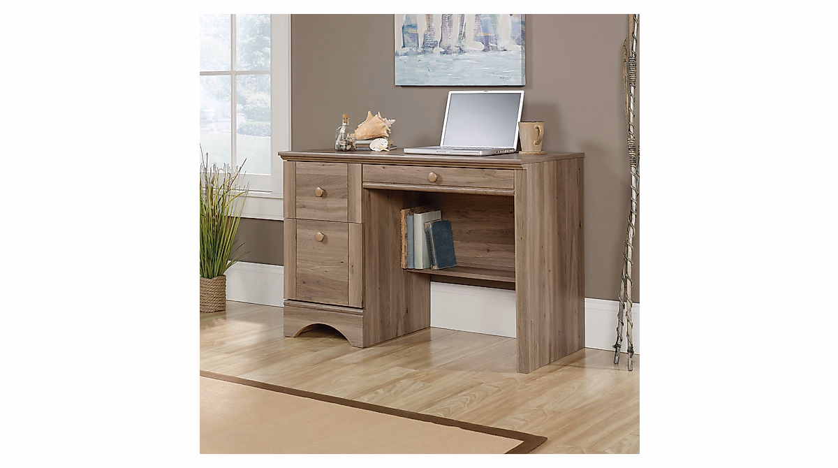 Sauder Harbor View Computer Desk with Salt Oak Finish | Stylish & Spacious