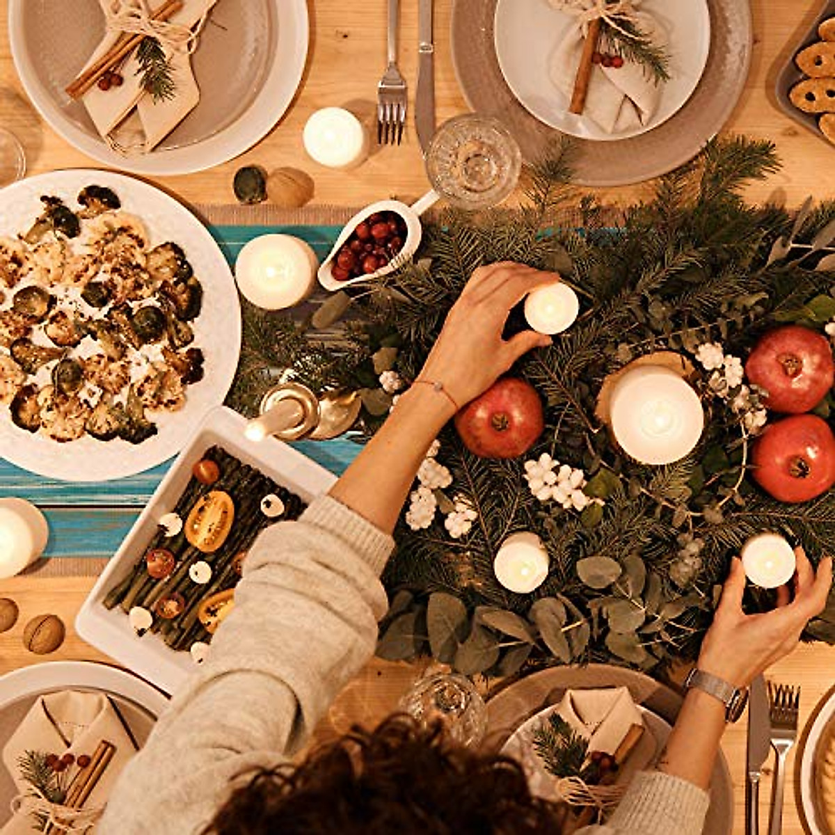 Linen Burlap Rustic Table Runners 13X70 Inches Long Dresser Scarfs, Retro Barn Wood Brown Teal Table Runner Farmhouse Style for Coffee Table, Holiday Parties, Wedding, Events Dinner, Home Decor