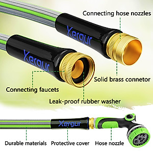 Expandable Garden Hose Water Pipe - Flexible Water Hose with 7 Function Spray Nozzle, 3/4 inch Solid Brass Fittings Durable Lightweight Garden Hoses for Gardening Lawn Car Pet Washing, 50FT