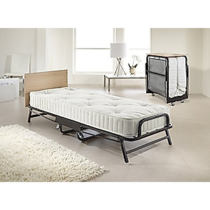JAY-BE Hospitality Folding Bed with Deep Spring Mattress and Headboard, Regular, Black/White