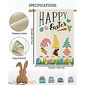 Easter Garden Flag, Double Sided Vertical Burlap Mini Flag for Garden Yard House, Happy Easter Outdoor Bunny Egg Gnome Small Flag, Farmhouse Outside Holiday Decorative Decoration, 12x18 Inch
