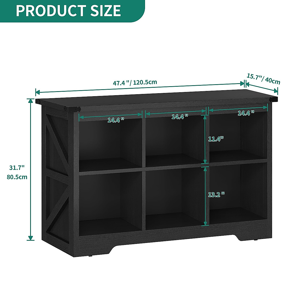 YITAHOME 6 Cube Storage Organizer Bookshelf, Horizontal Bookshelf Farmhouse Cubby Bookcase for Living Room, Bedroom, Home Office, Black