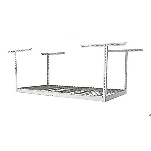 SafeRacks Overhead Garage Storage Rack - Heavy Duty Racks for Garage with 400 lb Capacity, Easy Garage Shelving, Adjustable Storage Rack, Ceiling Mount Storage Shelves 3x6 White (18"-33")