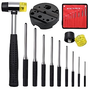 Roll Pin Punch Set, 14pcs Removing Repair Tools, including Universal Block, Pin Punches and Hammer(Pin Punches + Block)