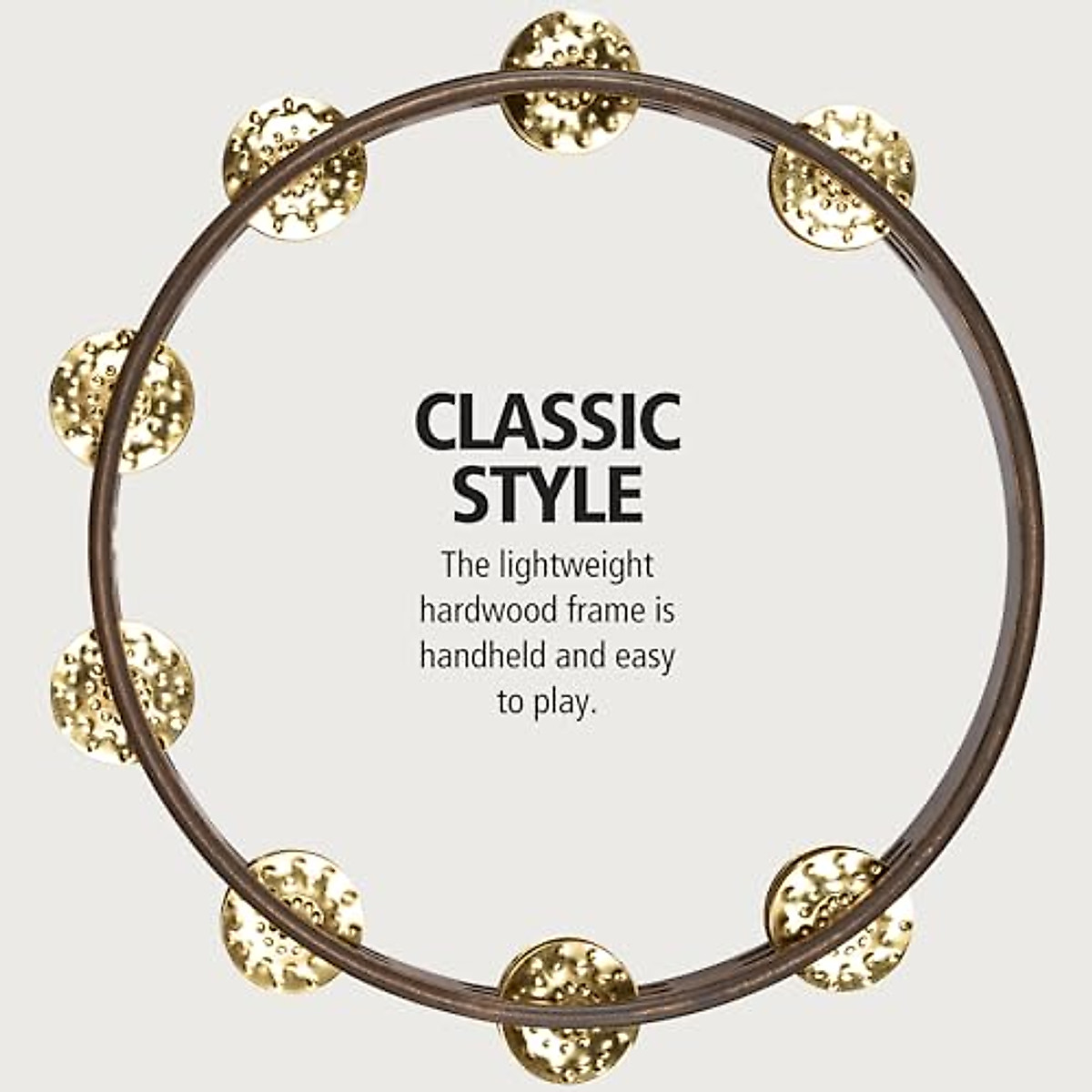 Meinl Percussion TA2V-WB 10-Inch Vintage Wood Tambourine with Double Row Hammered Brass Jingles