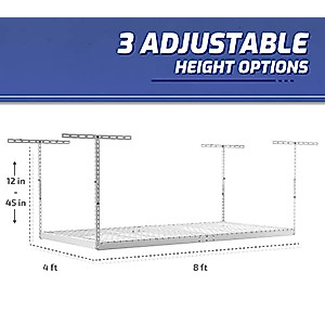 SafeRacks 4x8 Overhead Garage Storage Rack Heavy Duty - White (12"-21") - Holds 600 lb