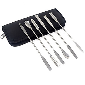 6 PCS Micro Lab Spatula Sampler Set, Stainless Steel Double Ended Sampling Spoon Mixing Spatulas, Square, Scoop, Round & Tapered Arrow End, 7" Length