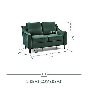 Edenbrook Jensen Upholstered Loveseat – Green Velvet Loveseat - Living Room Furniture - Small Loveseat- Seats Two - Scoop Arm Modern Couch - Couches