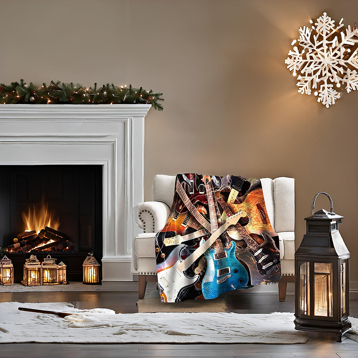 Levens Music Guitar Blanket Gifts for Women Girls Boys, Rock Instrument Decoration for Home Bedroom Living Room Sofa, Soft Fuzzy Lightweight Throw Blankets 50"x60"