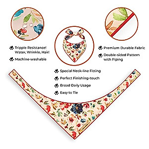 Paws Wishes Dog Bandana 2 Pack, Blossom and Leaves Set Vintage Garden, Pet Friendly Design, Hair and Water Resistant, Adjustable Dog Scarf for Small Boy Girl Dog