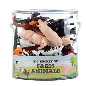 SCS Direct Farm Animal Toy Action Figure 50pc Set - Different Barnyard Animals & Accessories Including Cows, Horses, Chickens, Sheep & More - Great for Bath Toys, Pretend Play, Birthday Gifts for Kids