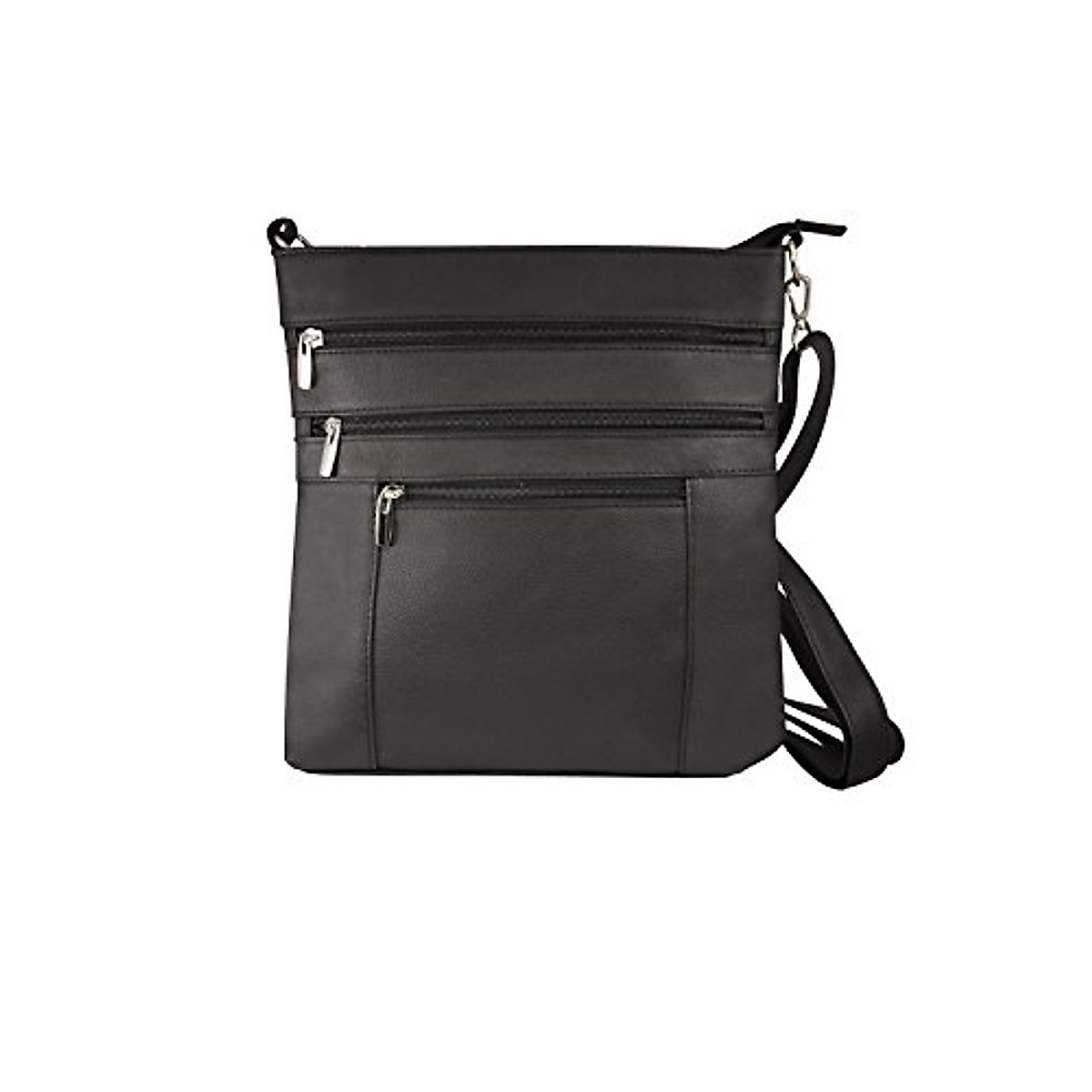 Roma Leathers Multi Pocket Body Purse - Deep Main Compartment, Adjustable Shoulder Strap - Black