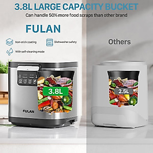 Electric Composter for Kitchen Indoor: 3.8L Large Capacity Odorless Composter Kitchen Counter, Smart Auto Garbage Disposal Home Compost Machine With Timer Display, Turn Waste to Pre-Compost for Plants