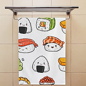 Hand Towel Hand Drawn Cute Japanese Sushi Face Towel Set of 2 Fingertip Towel Kitchen Tea Bar Dish Cloths Absorbent Dry Shower Towel