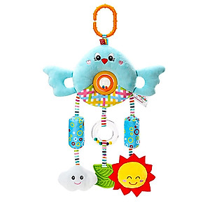 D-KINGCHY Baby Car Seat Stroller Toys Hanging Animal Plush Toys Soft Teething Rattle Toys Newborn Crib Bed Around Stuffed Toy with Wind Bell, Teether, Rattle Sound, Ring for 0-3 Years Old (Bird)
