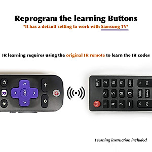 Amaz247 IR Learning Remote for Roku Box Players, Compatible with Roku 1, 2, 3, 4 (HD, LT, XS, XD), Roku Express, Premiere, Ultra, with TV Power and Volume Control, Quick Access Disney+, YouTube, ESPN